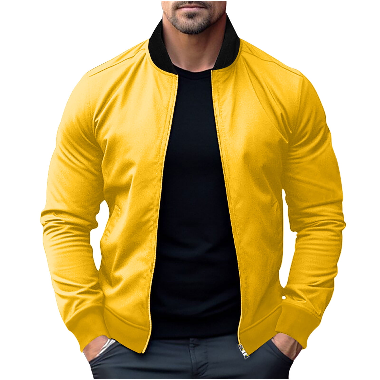 Ecqkame Bomber Jackets for Men Stand Collar Elastic Fabric Sweater ...