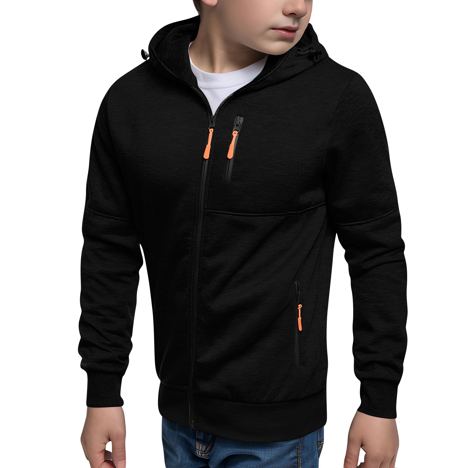 Ecqkame Boys Sports Hoodies Casual Loose Zipper Solid Pullover Tops ...