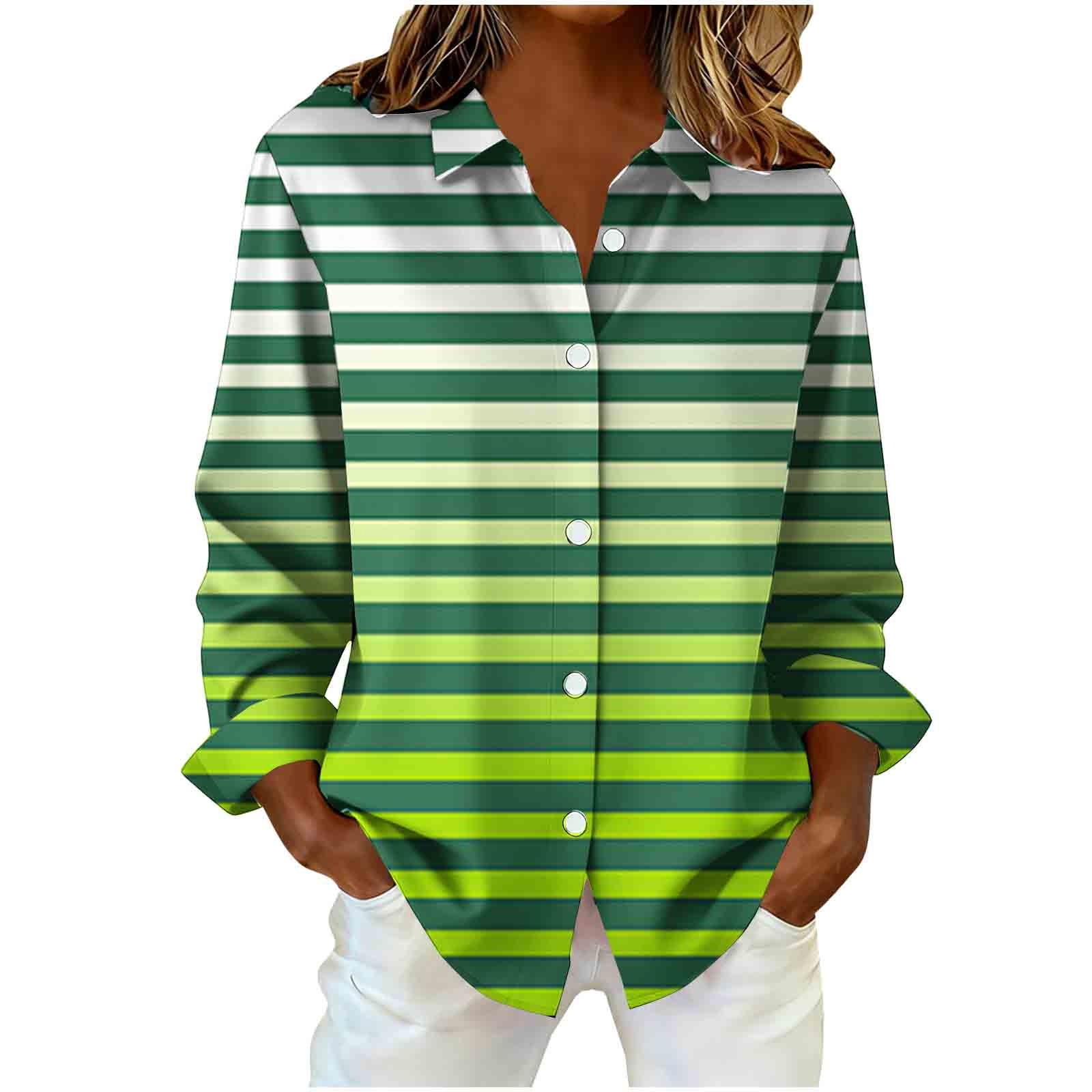 Ecqkame Button Down Shirts for Women Dressy Fashion Printed Long Sleeve ...