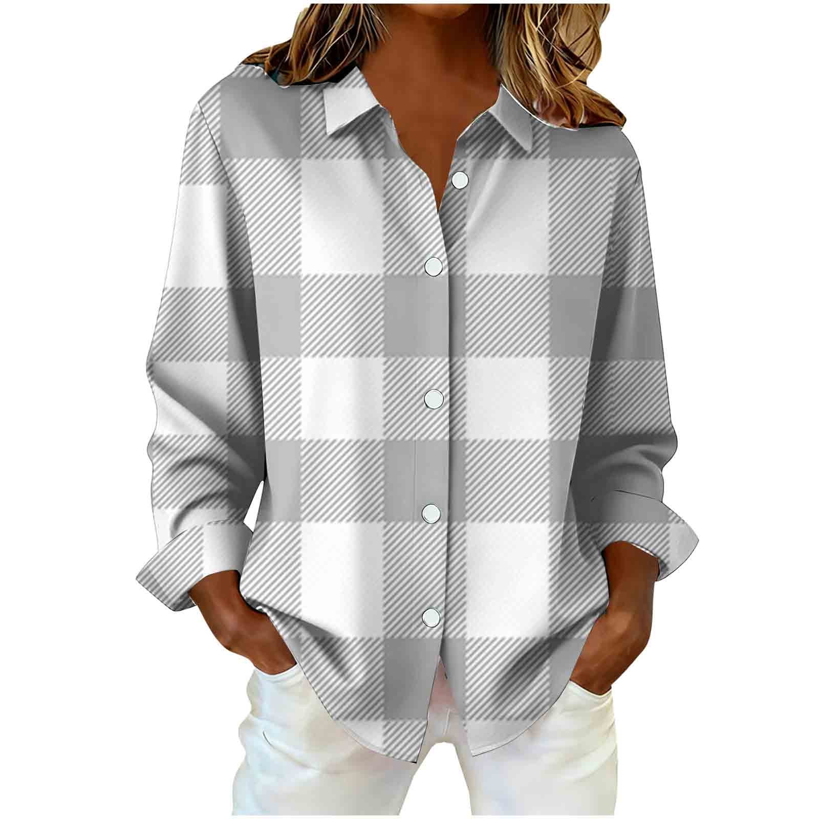 Ecqkame Button Down Shirts for Women Dressy Fashion Printed Long Sleeve ...