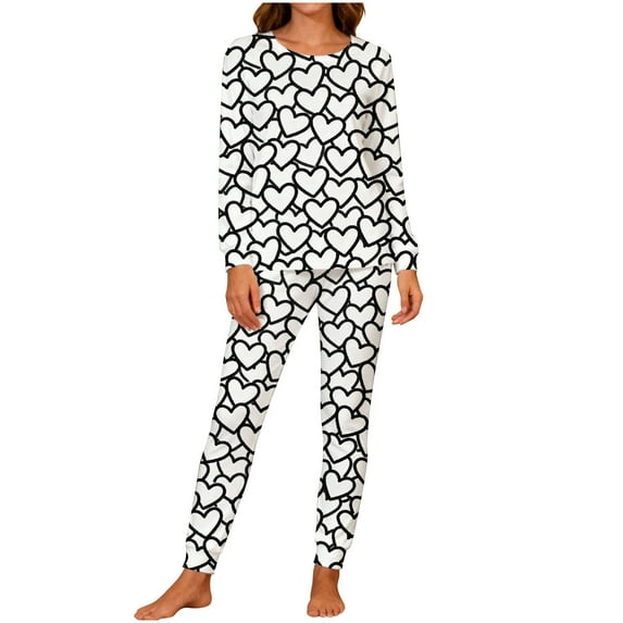 Ecqkame Couples Pajamas Outfit Valentine's Day Matching Long Sleeved ...