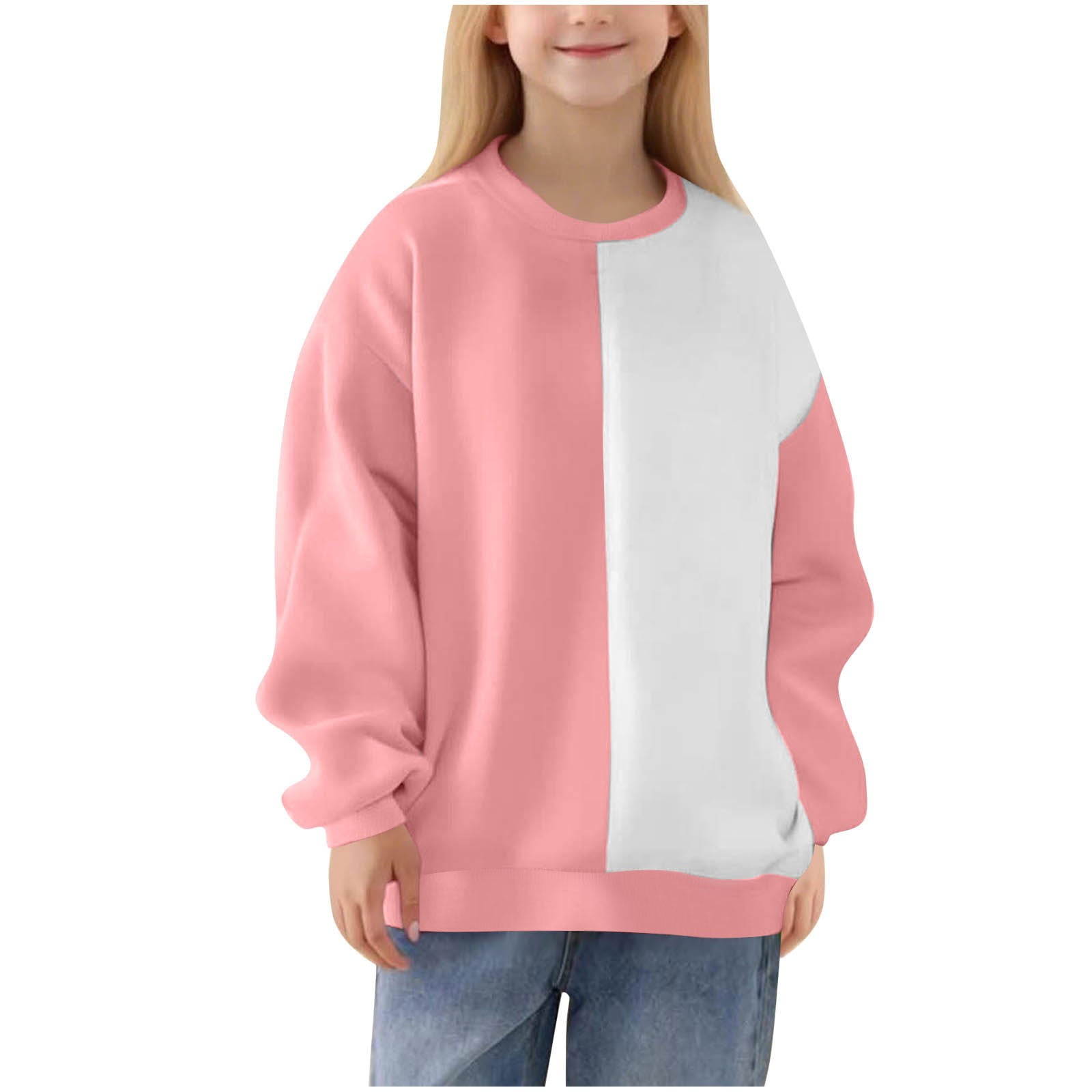 Ecqkame Girls Color Block Sweatshirts Lightweight Crew Neck Long Sleeve ...