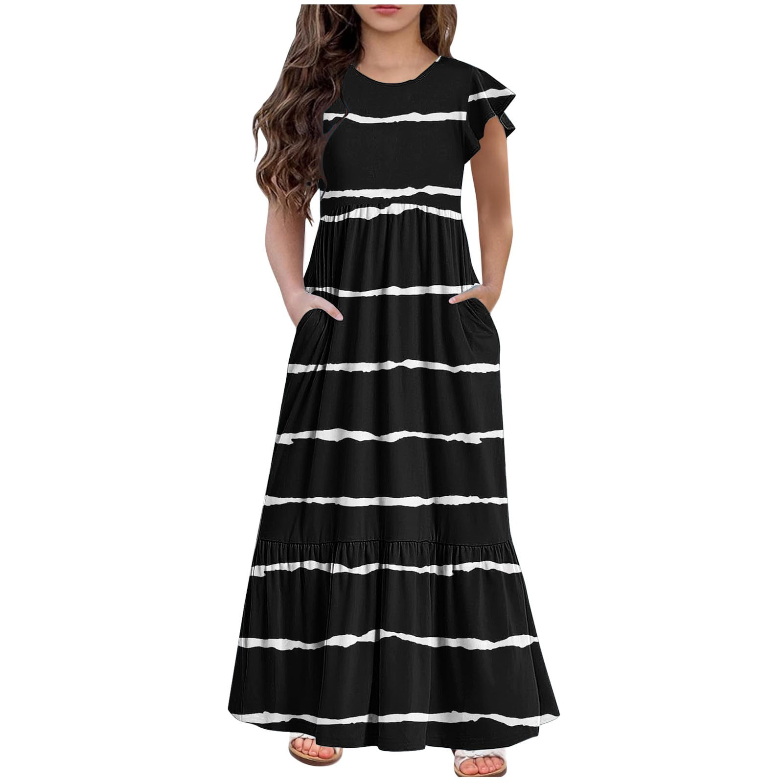 Ecqkame Maxi Dresses for Girls 2024 Child Short Sleeve Casual A-Line ...