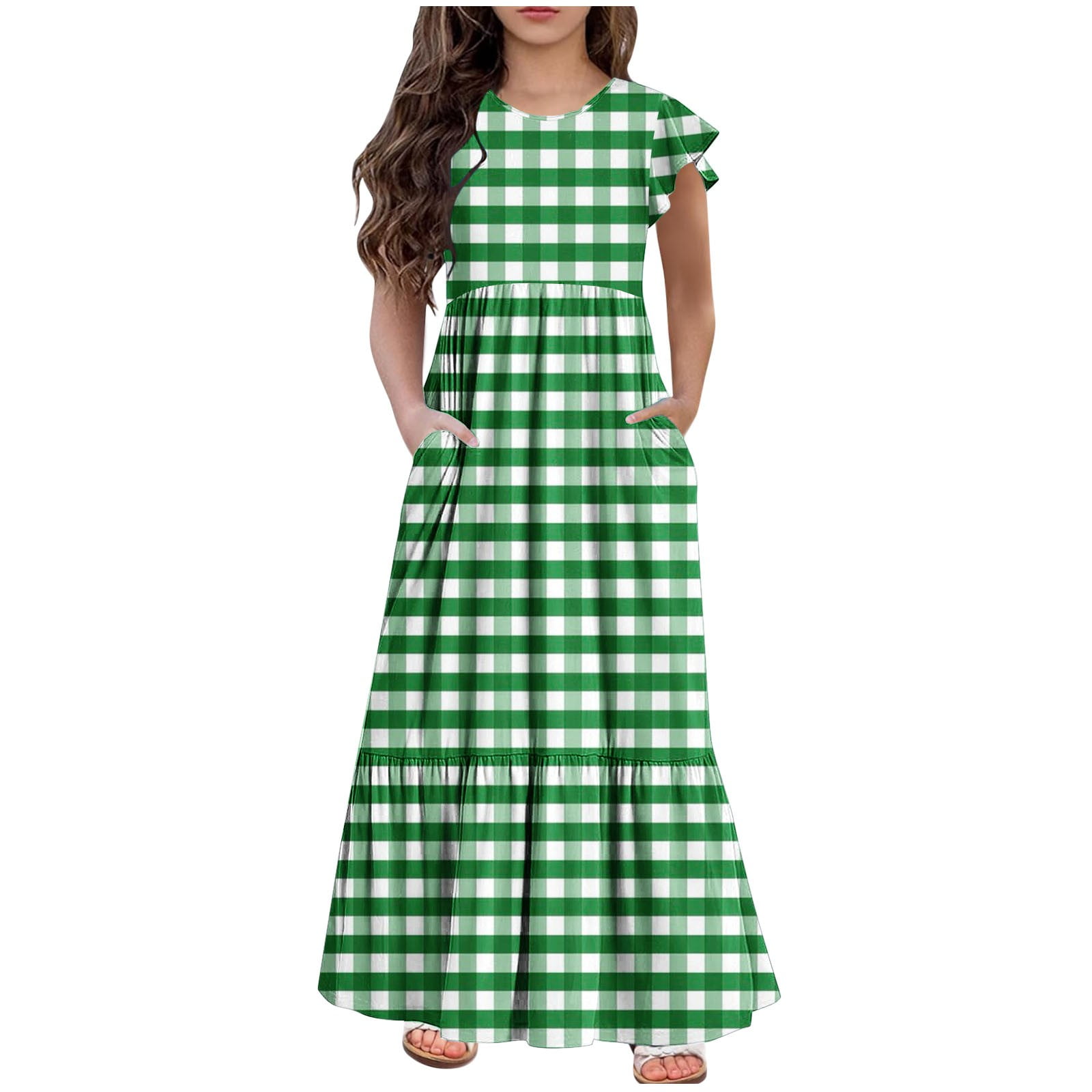 Ecqkame Maxi Dresses for Girls 2024 Child Short Sleeve Casual A-Line ...
