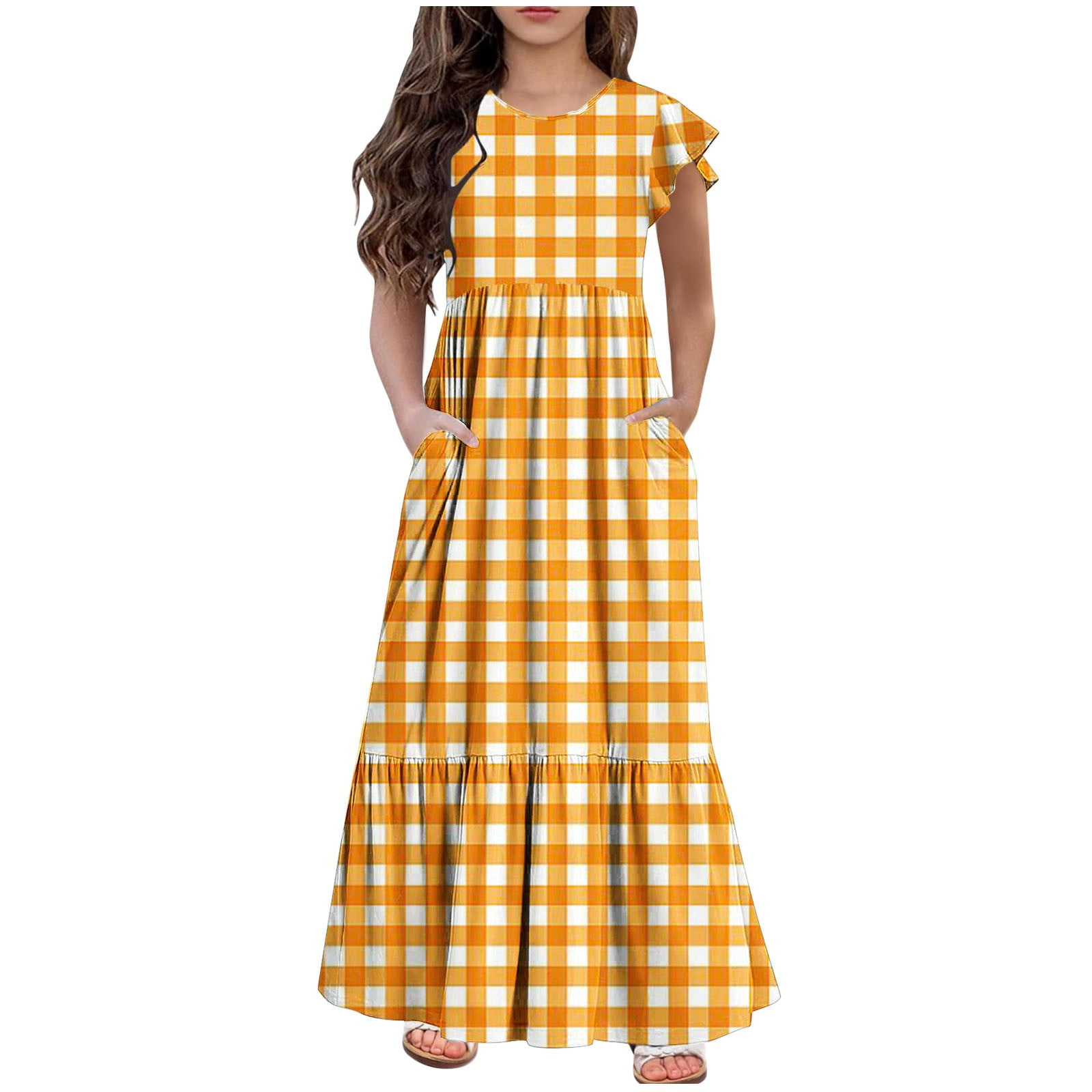 Ecqkame Maxi Dresses for Girls 2024 Child Short Sleeve Casual A-Line ...
