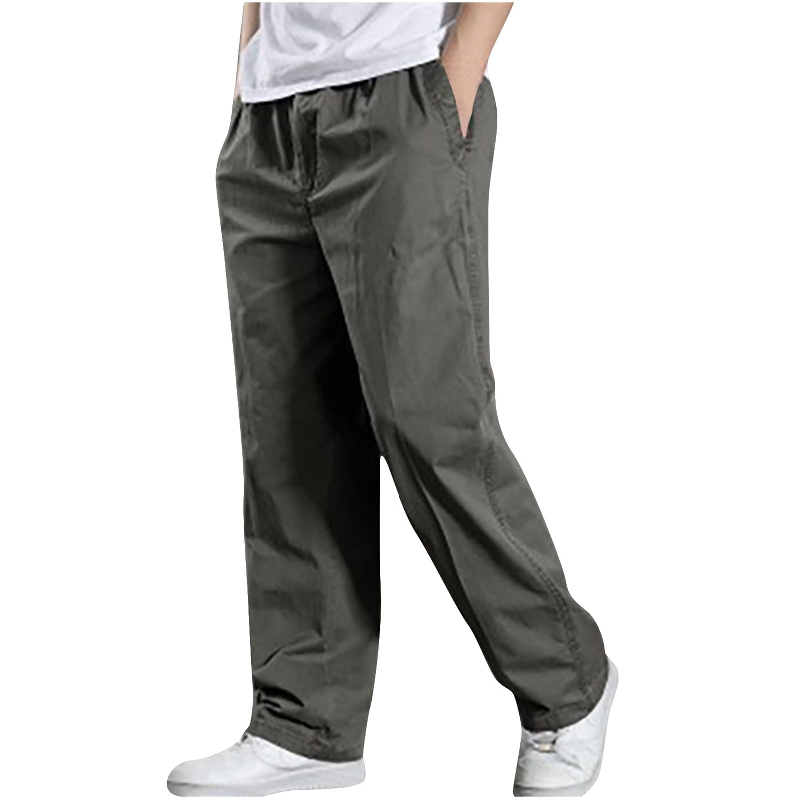Ecqkame Men Cargo Casual Pants Lightweight Elastic Waist Pants Straight ...