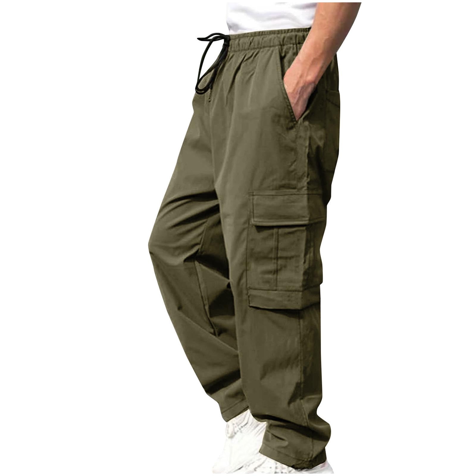 Ecqkame Men Outdoor Cargo Pants Casual Elastic Waist Multi-Pocket ...