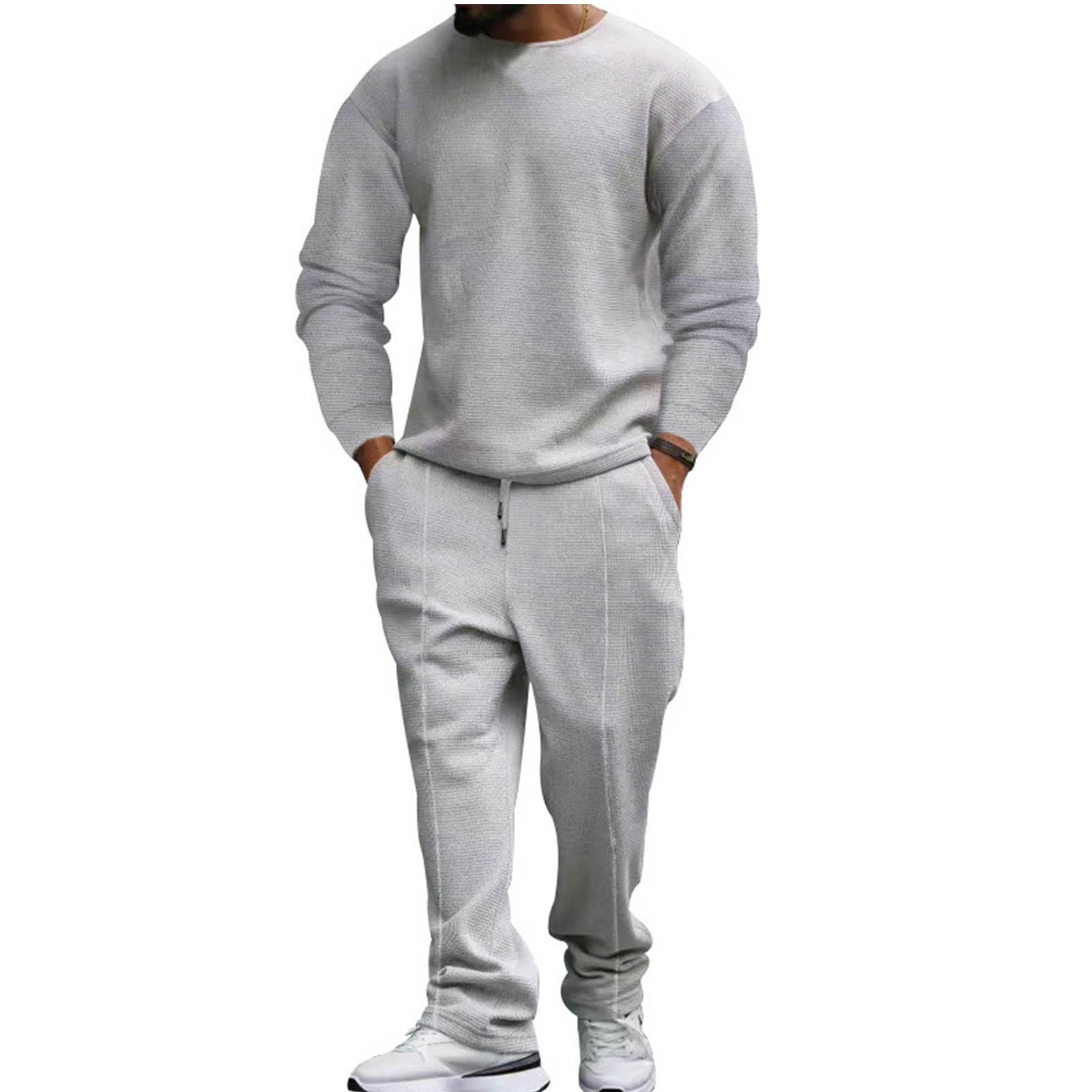 Ecqkame Men's 2 Piece Tracksuit Outfit Casual Long Sleeve Crew Neck ...