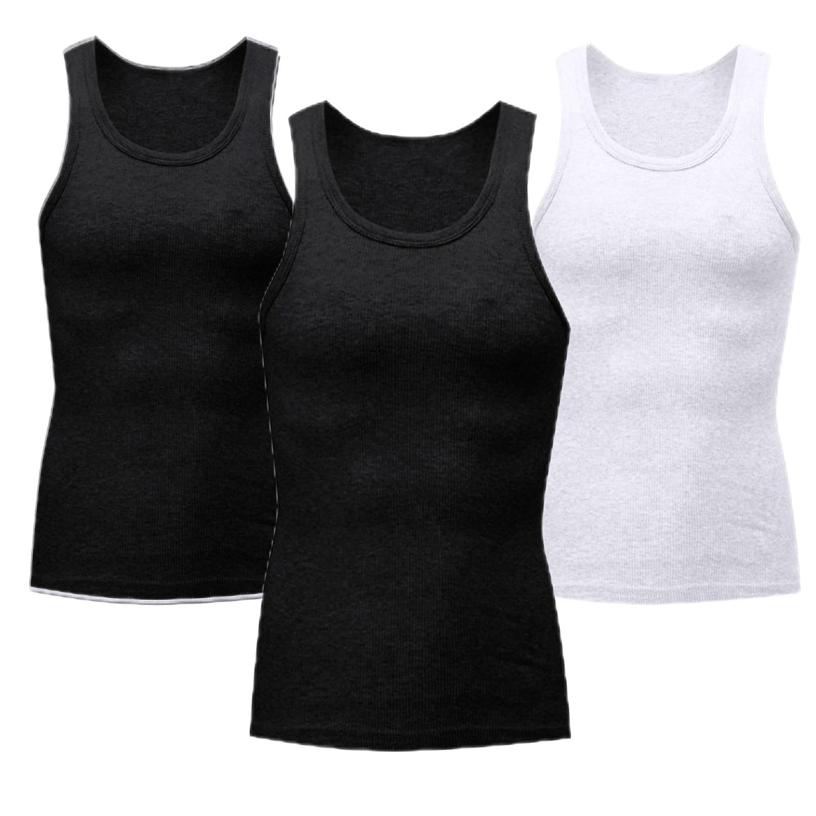 Ecqkame Men's 3Pc Solid Color Tank Tops Racerback Close-Fitting High ...