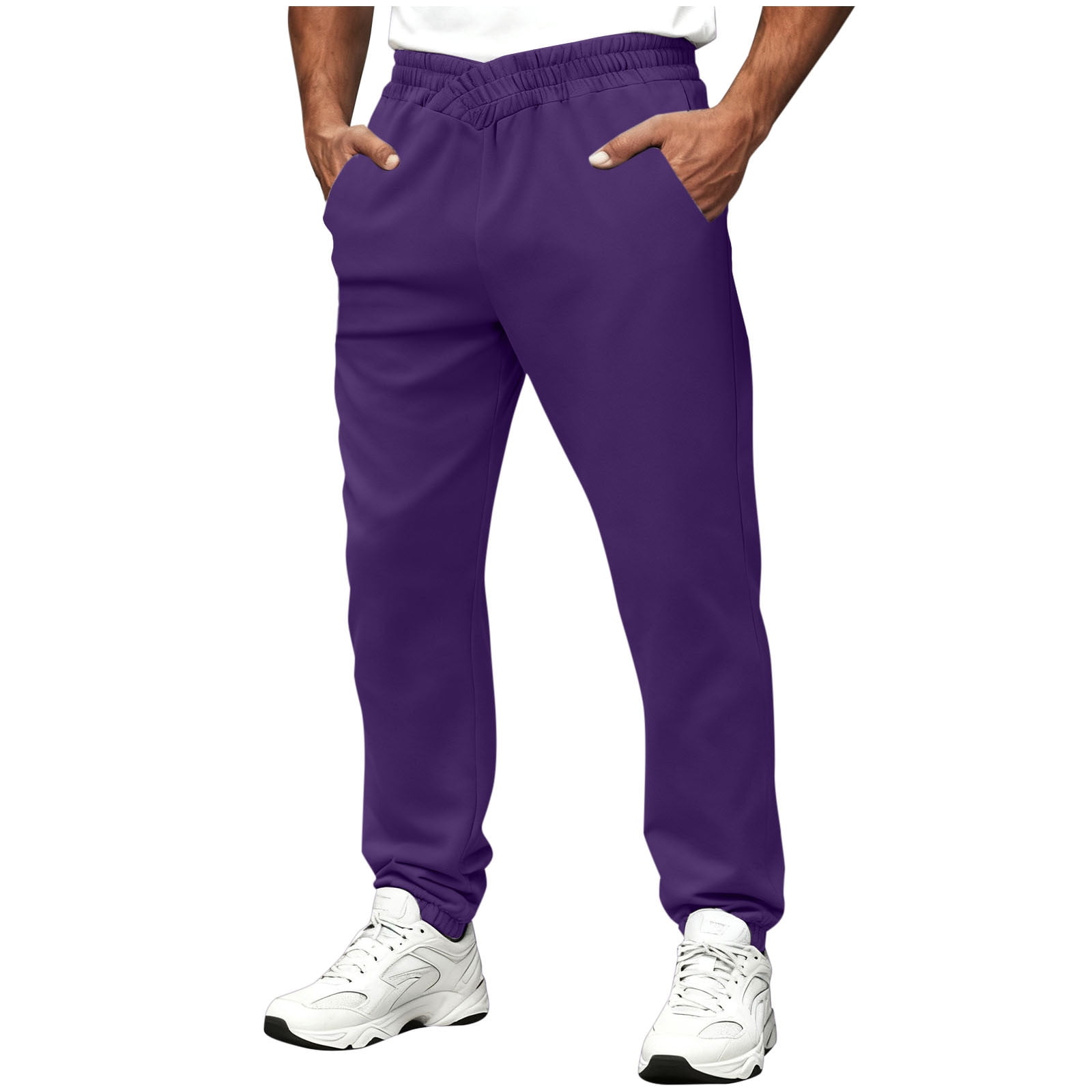 Ecqkame Men's Athletic Pants Solid Color Drawstring Elastic Waist ...