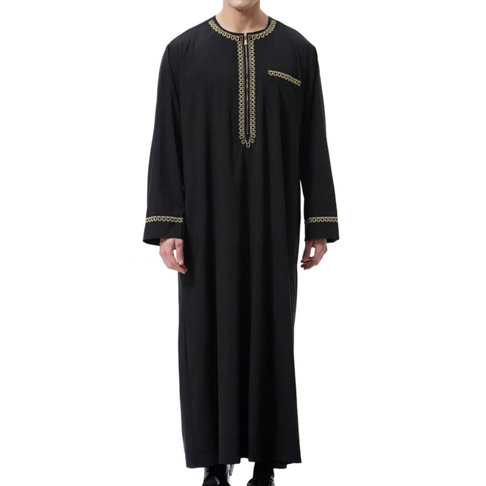 Ecqkame Men's Muslim Robe Arab Middle Robe Long Sleeve Embroidered Crew ...