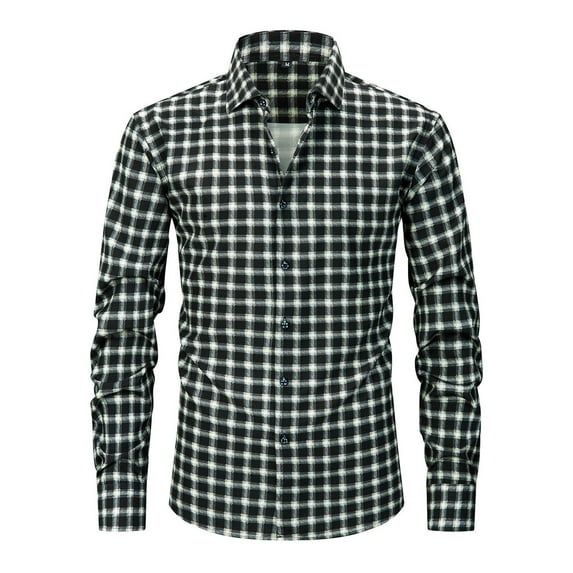 Ecqkame Men's Plaid Shirts Button Down Long Sleeve Turndown Collar ...
