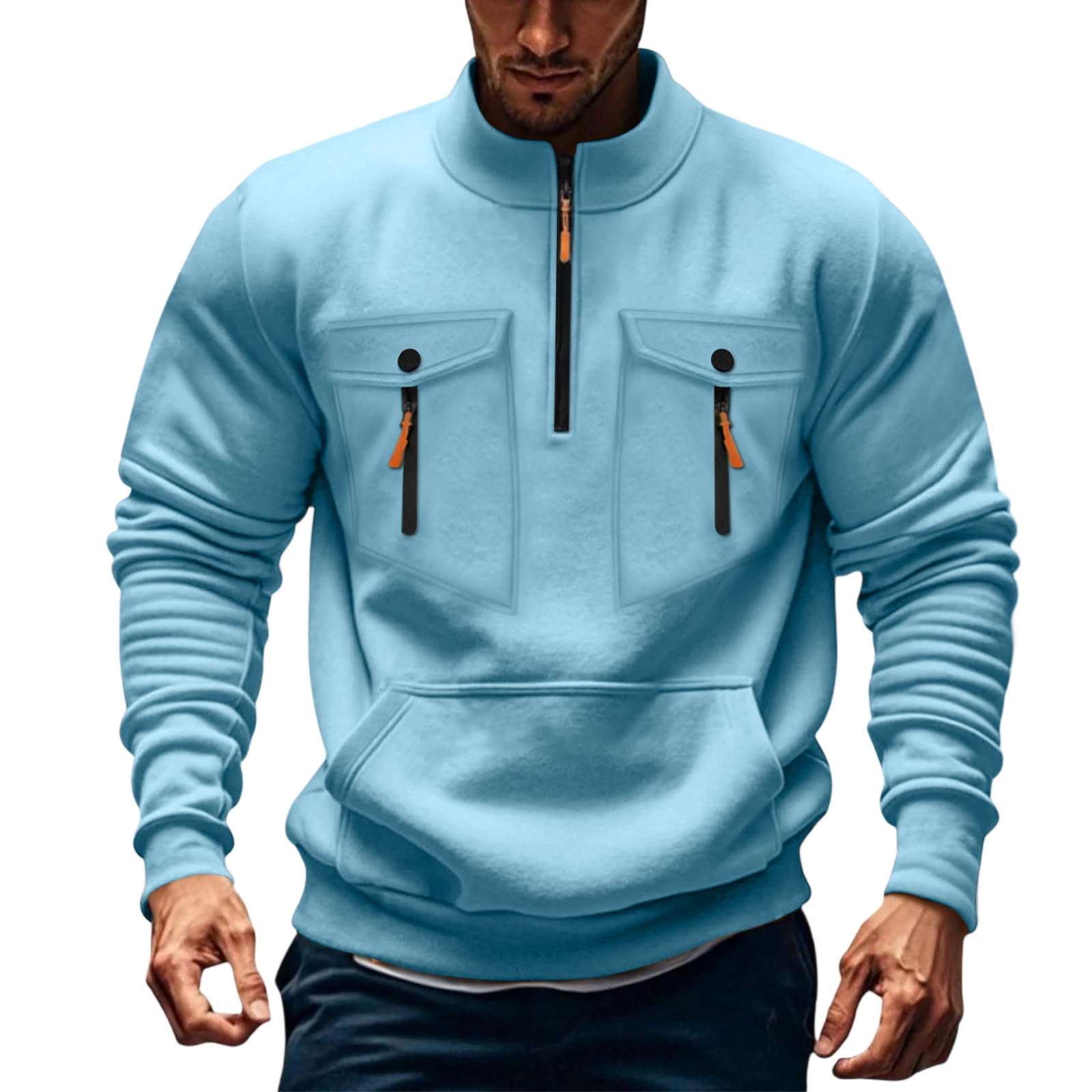 Ecqkame Men's Quarter Zip Sweatshirts Golf Stand-Up Collar Dry ...