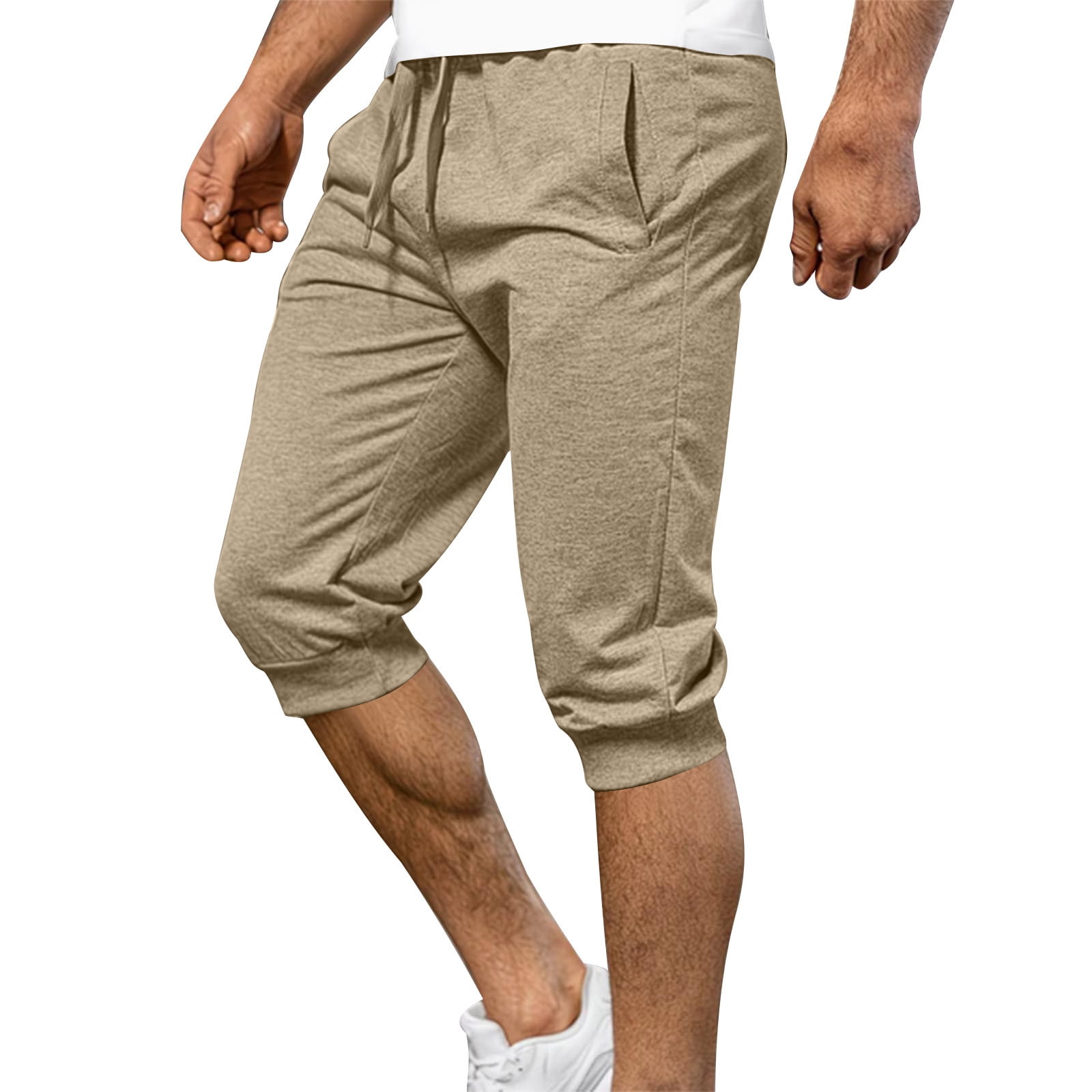 Ecqkame Mens Athletic Capri Pants Elastic Waist Drawstring Fit Casual ...