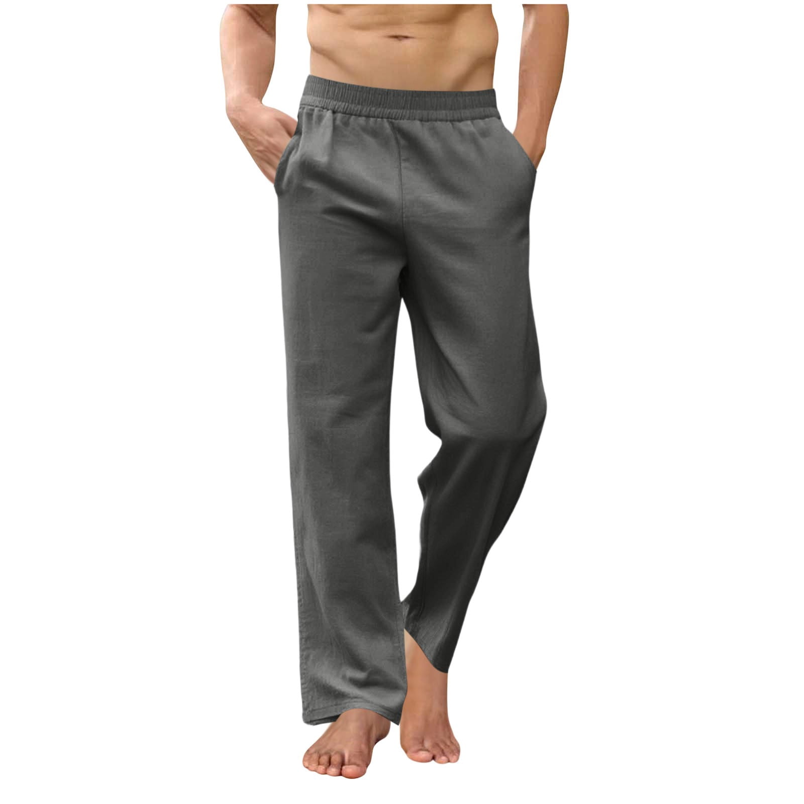 Ecqkame Mens Casual Pants Elastic Waist Solid Color Athletic Jogger ...