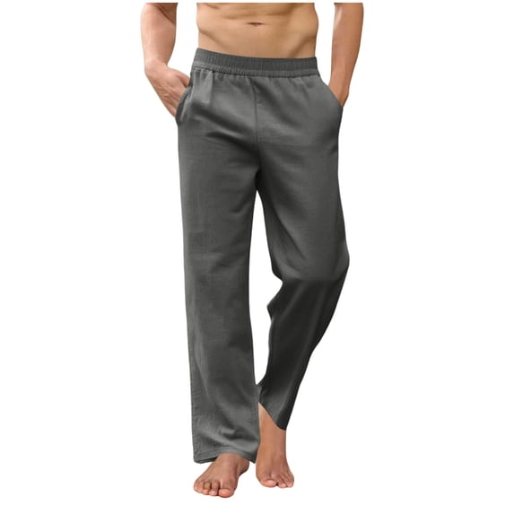 Ecqkame Mens Casual Pants Elastic Waist Solid Color Athletic Jogger ...