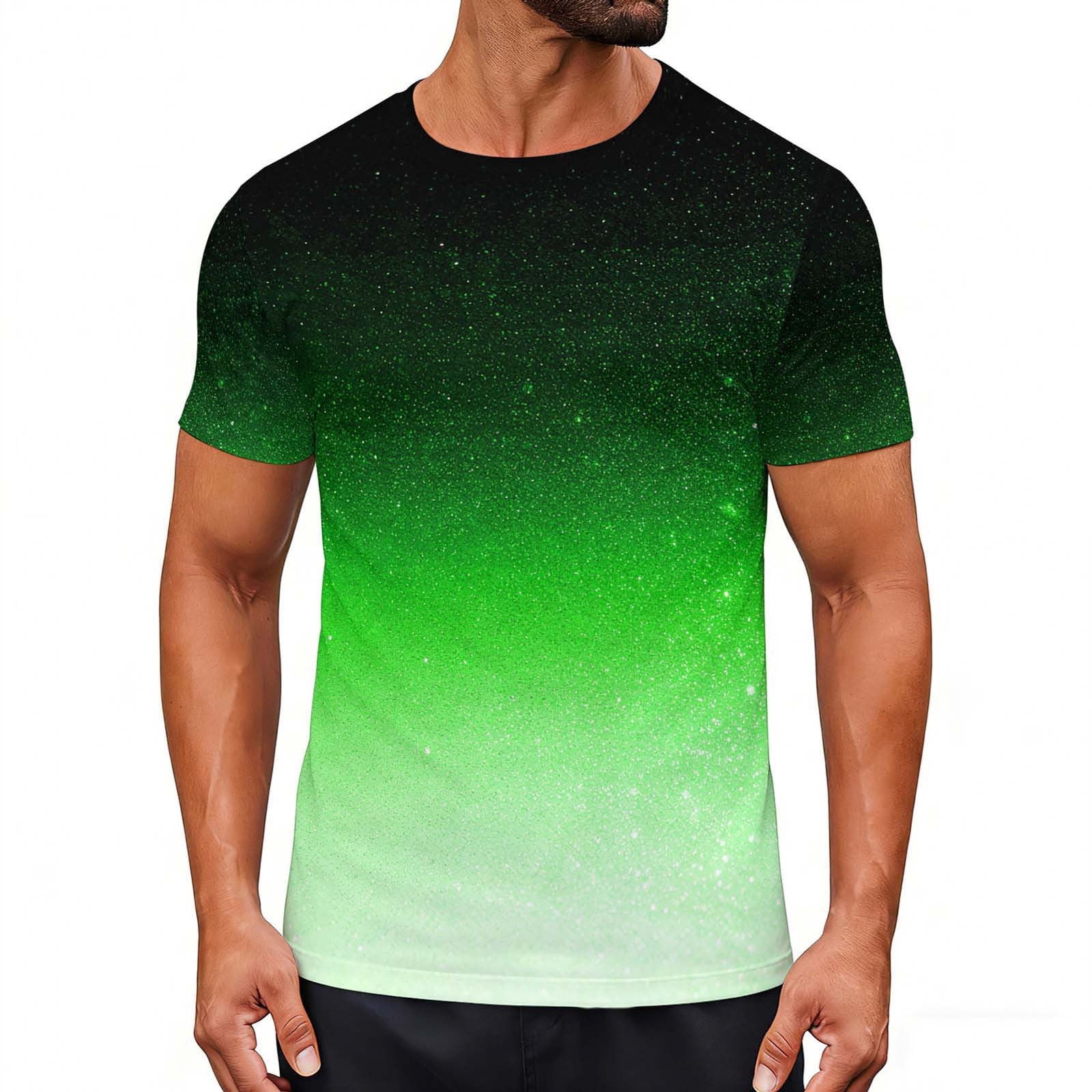 Ecqkame Mens Casual Sports T-Shirts Gradient Color Round Neck Short ...