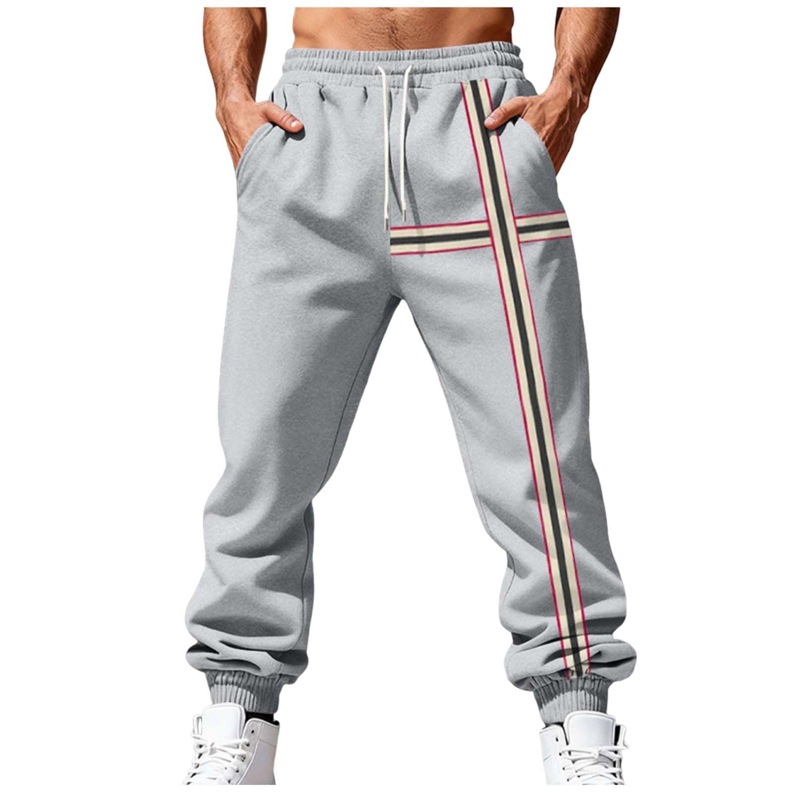 Ecqkame Mens Fleece Cargo Sweatpants Vintage Striped Elastic Waist ...