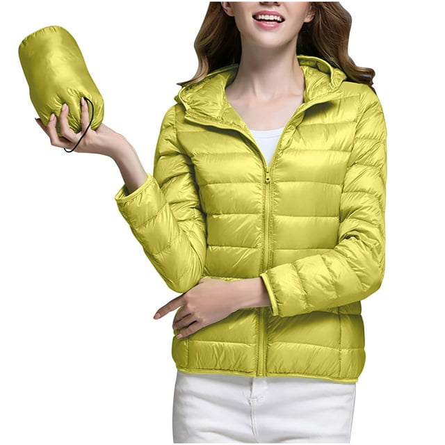 Ecqkame Packable Puffer Jacket Womens Hooded Lightweight Long Sleeved
