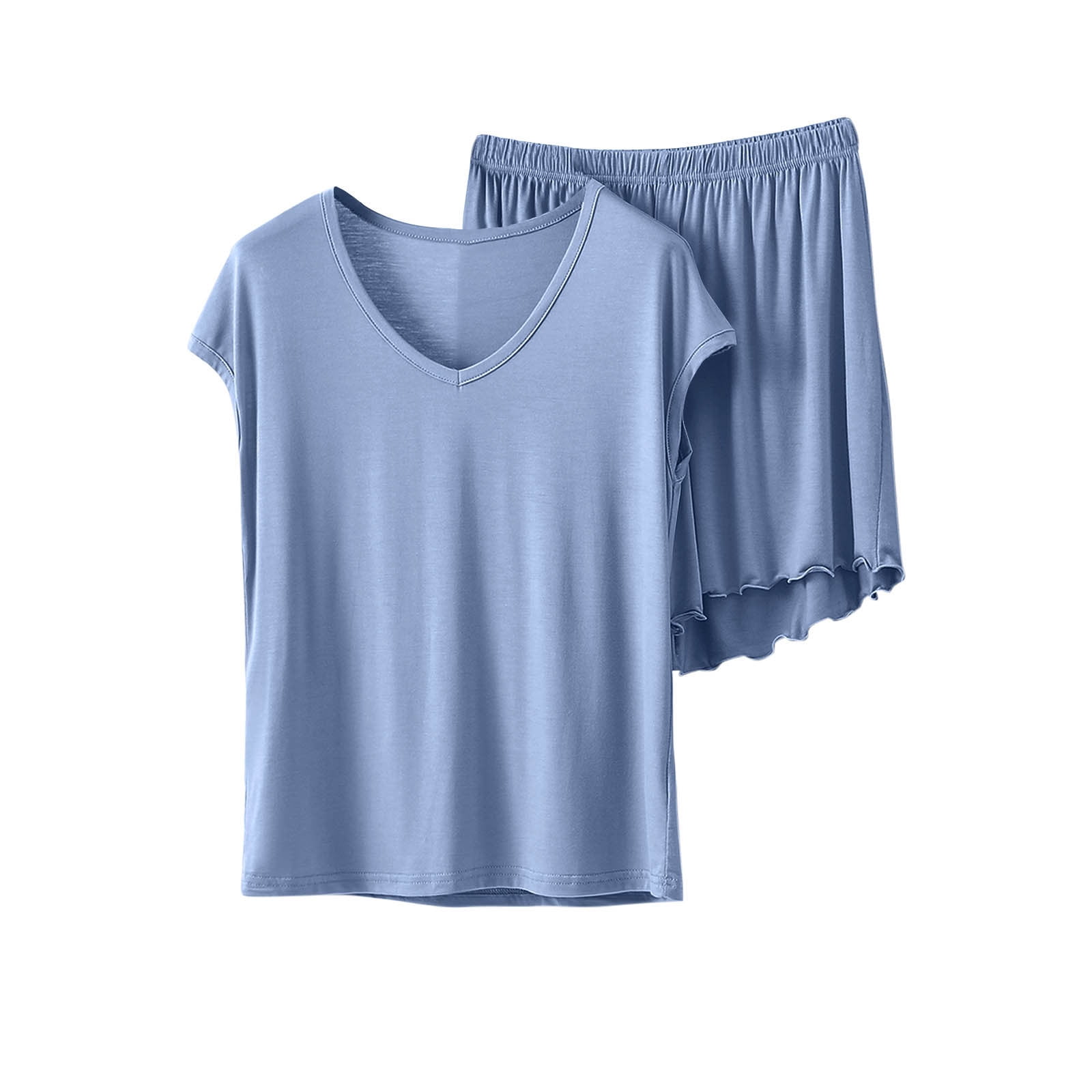 Ecqkame Pajama Set For Women Leisure Loose Solid Color Short Sleeve Pjs ...