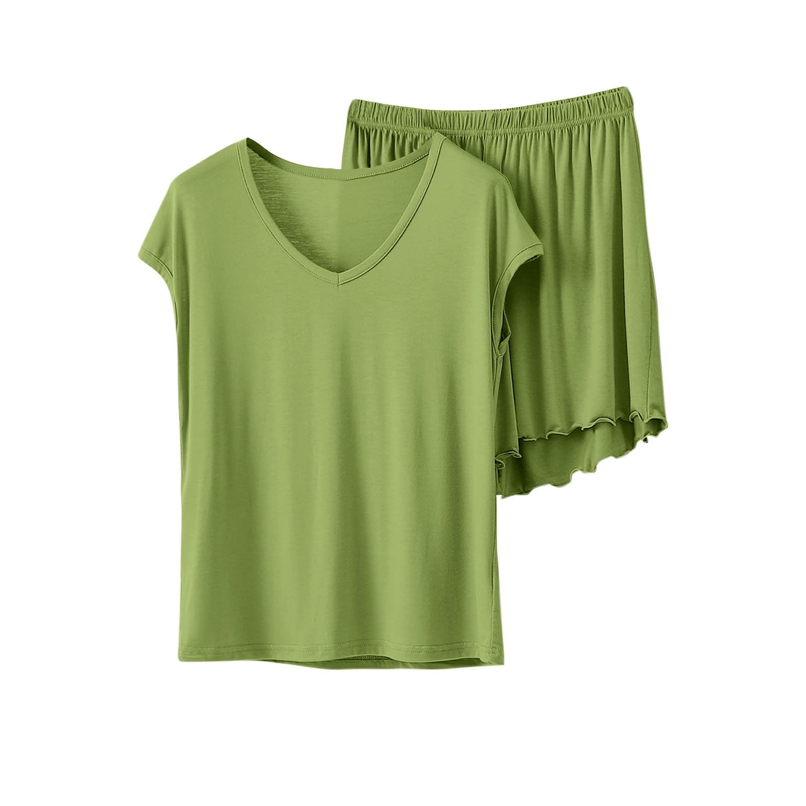 Ecqkame Pajama Set For Women Leisure Loose Solid Color Short Sleeve Pjs ...