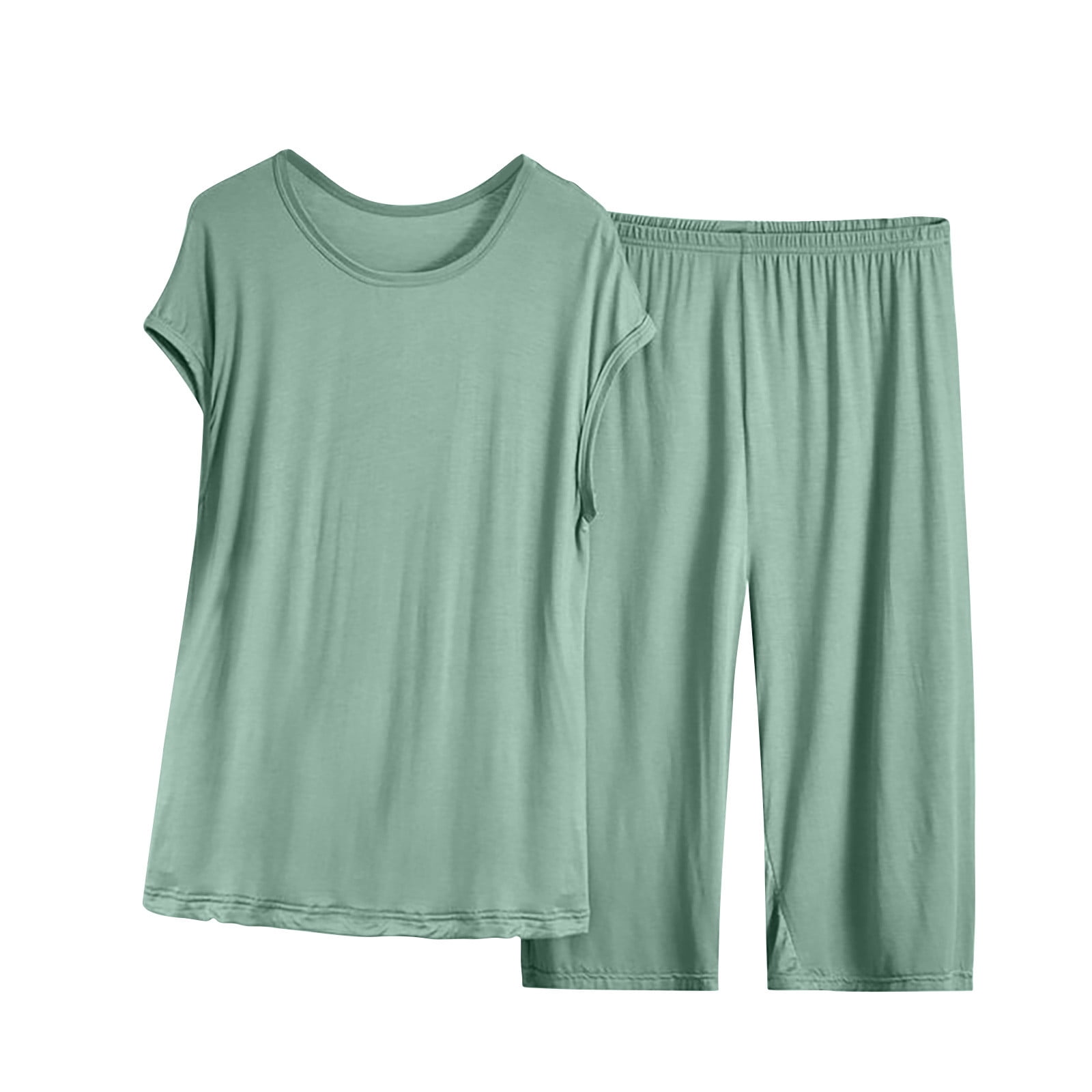 Ecqkame Plus Size Pajamas for Women Set Summer Casual Two Piece Pajamas Short Sleeve Crew Neck ...