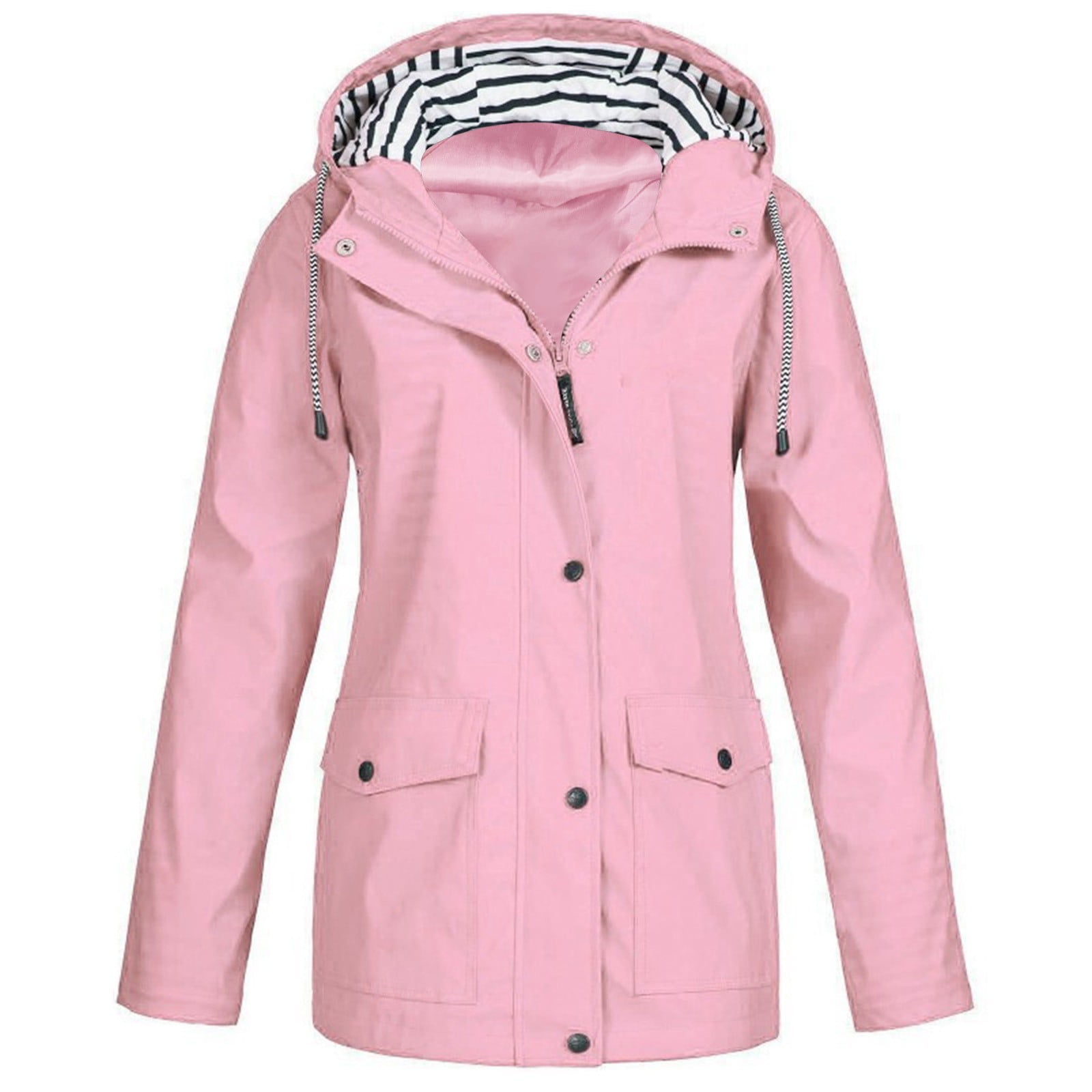 Ecqkame Rain Jacket Women Fall Long Hooded Windbreaker Solid Climbing ...
