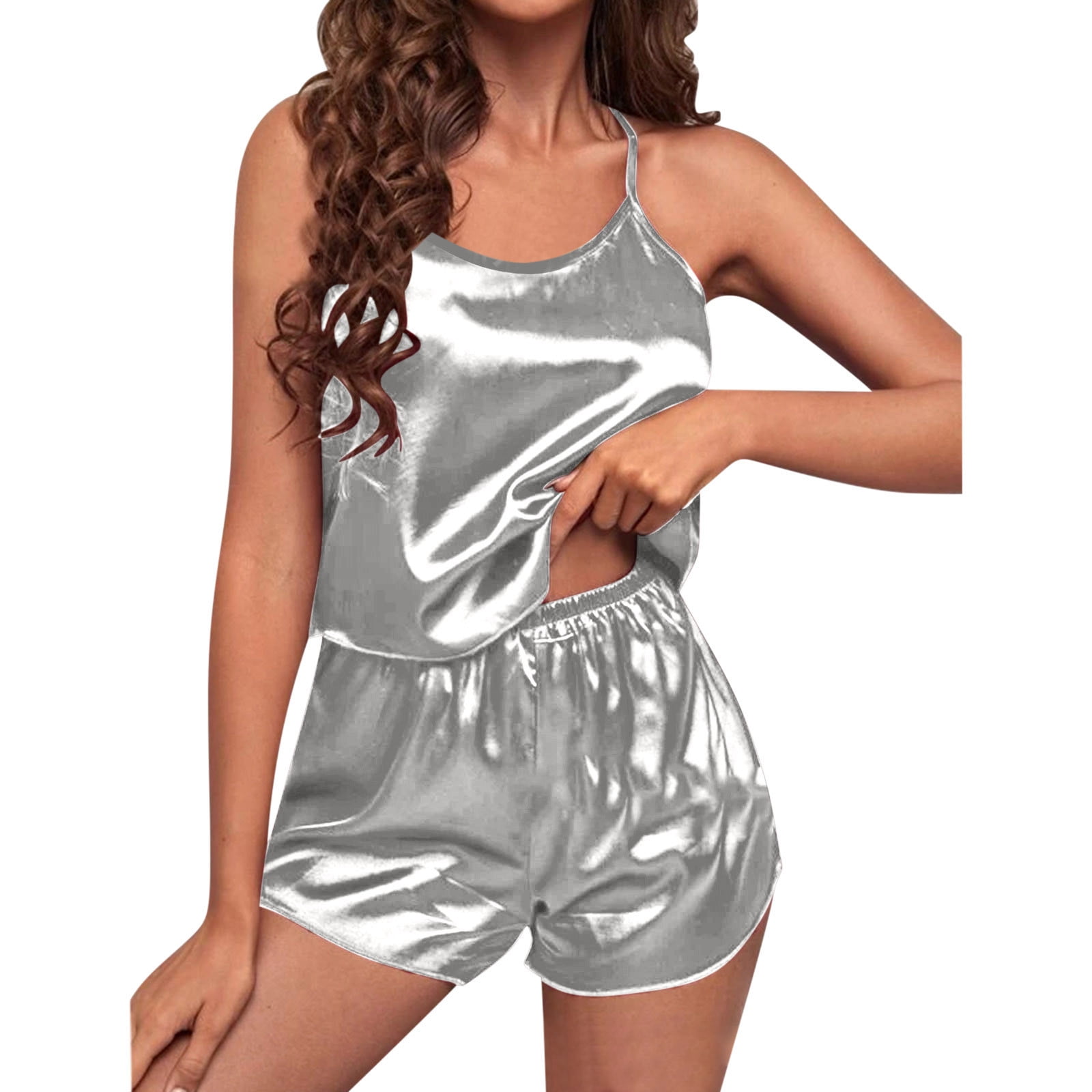 Ecqkame Satin Pajamas Sets for Women Cool Sexy Backless Camisole Top ...
