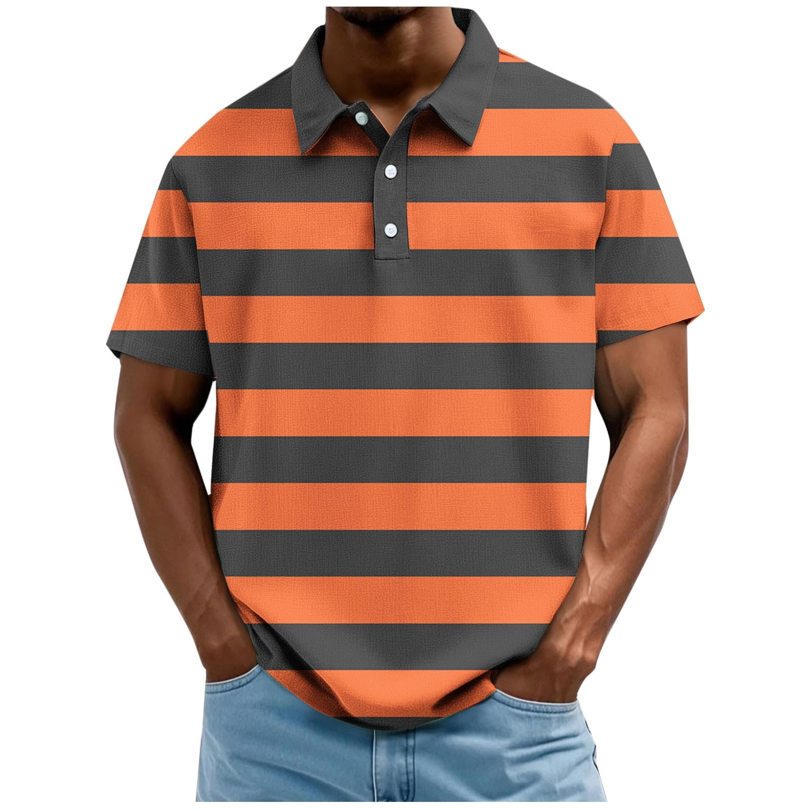 Ecqkame Shirts for Men Casual Striped Print Button Turndown Collar ...