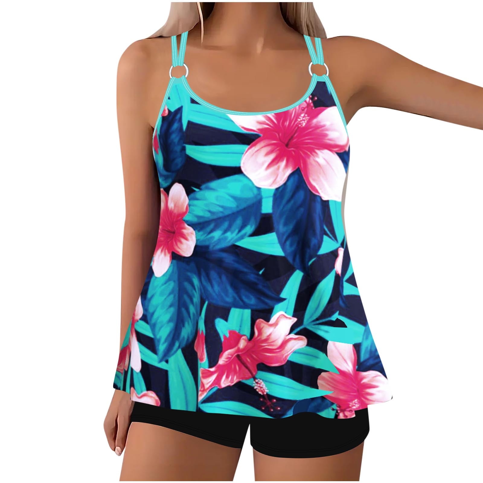 Ecqkame Summer Plus Size Tank Swimsuit for Women Loose Casual Floral ...