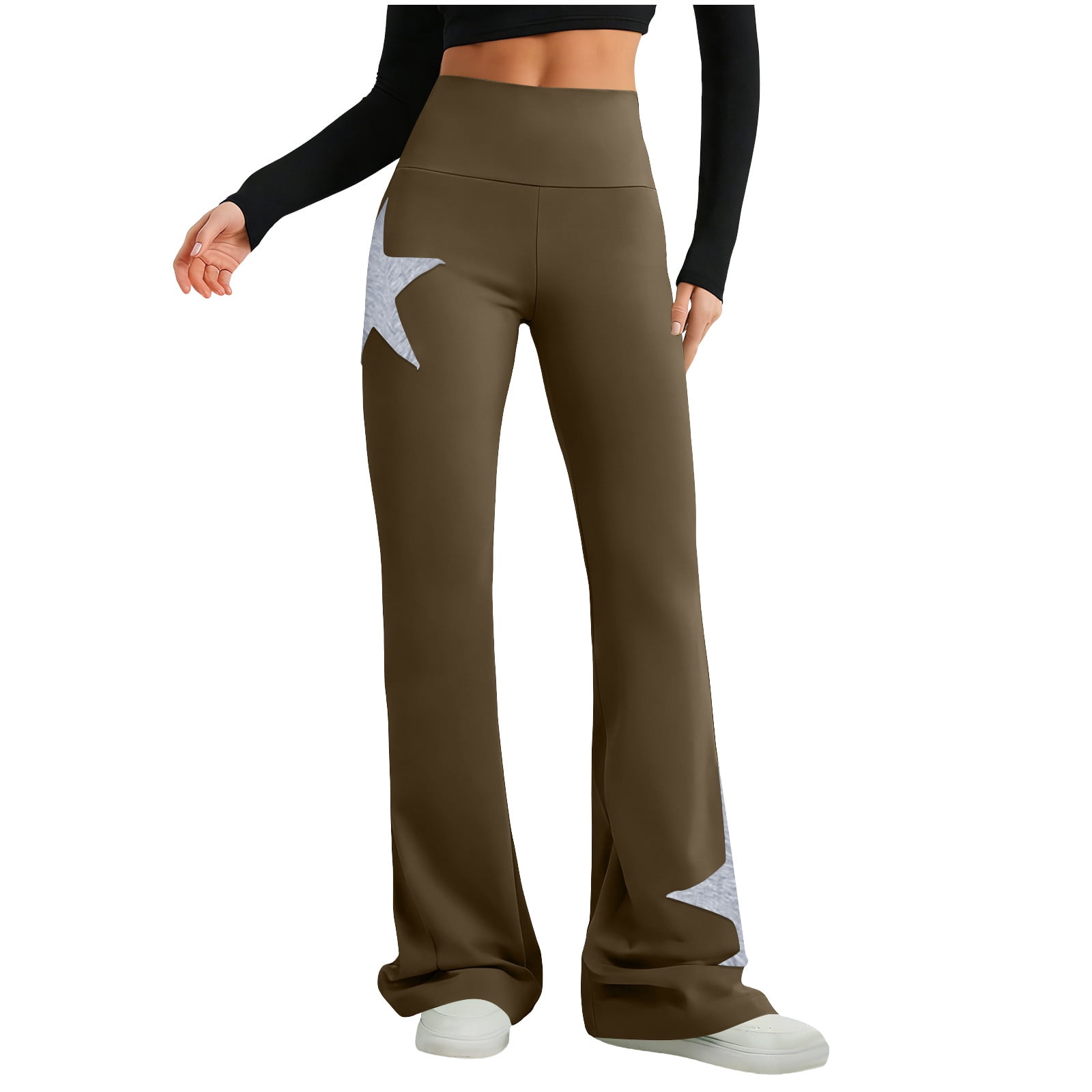 Ecqkame Women Flared Leggings Stars Print Elastic High Waist Yoga Pants ...