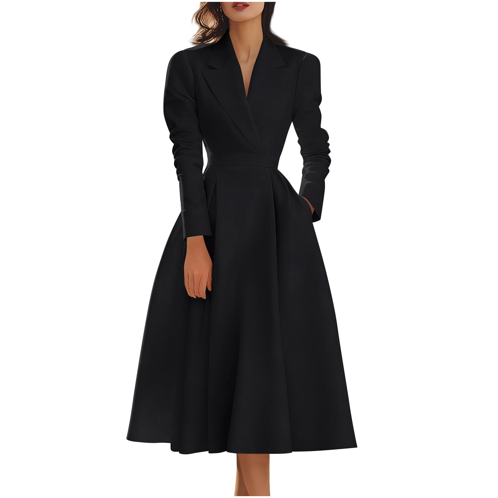 Ecqkame Women Evening Gown Dresses Long Sleeved Turndown Jacket Dresses ...