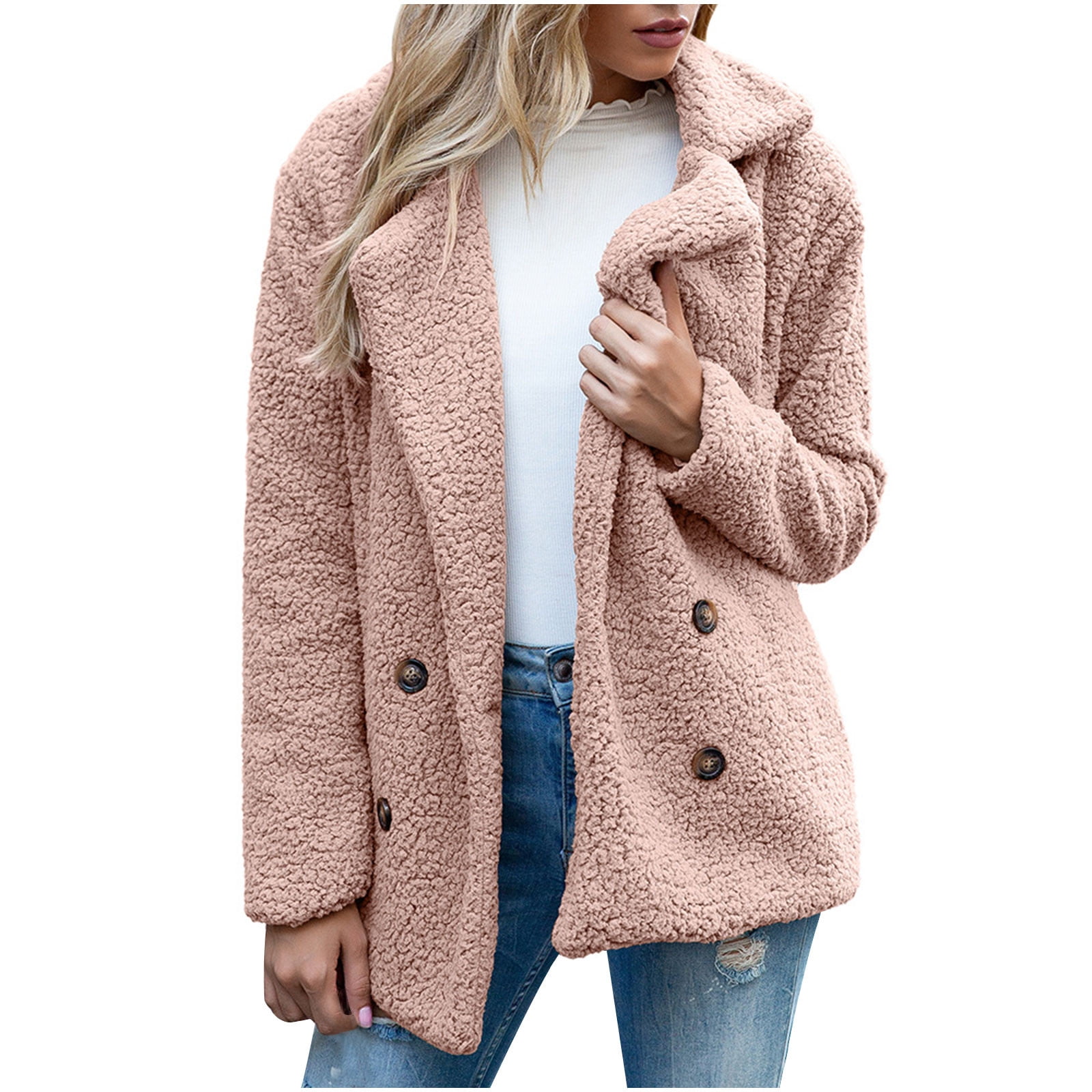 Ecqkame Women's 2023 Fashion Winter Coat Long Sleeve Lapel Zip Up Faux Shearling Fuzzy Oversized ...