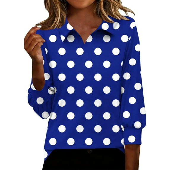 Ecqkame Women's 3/4 Sleeve Tops Turndown Collar Fashion Print T Shirts ...