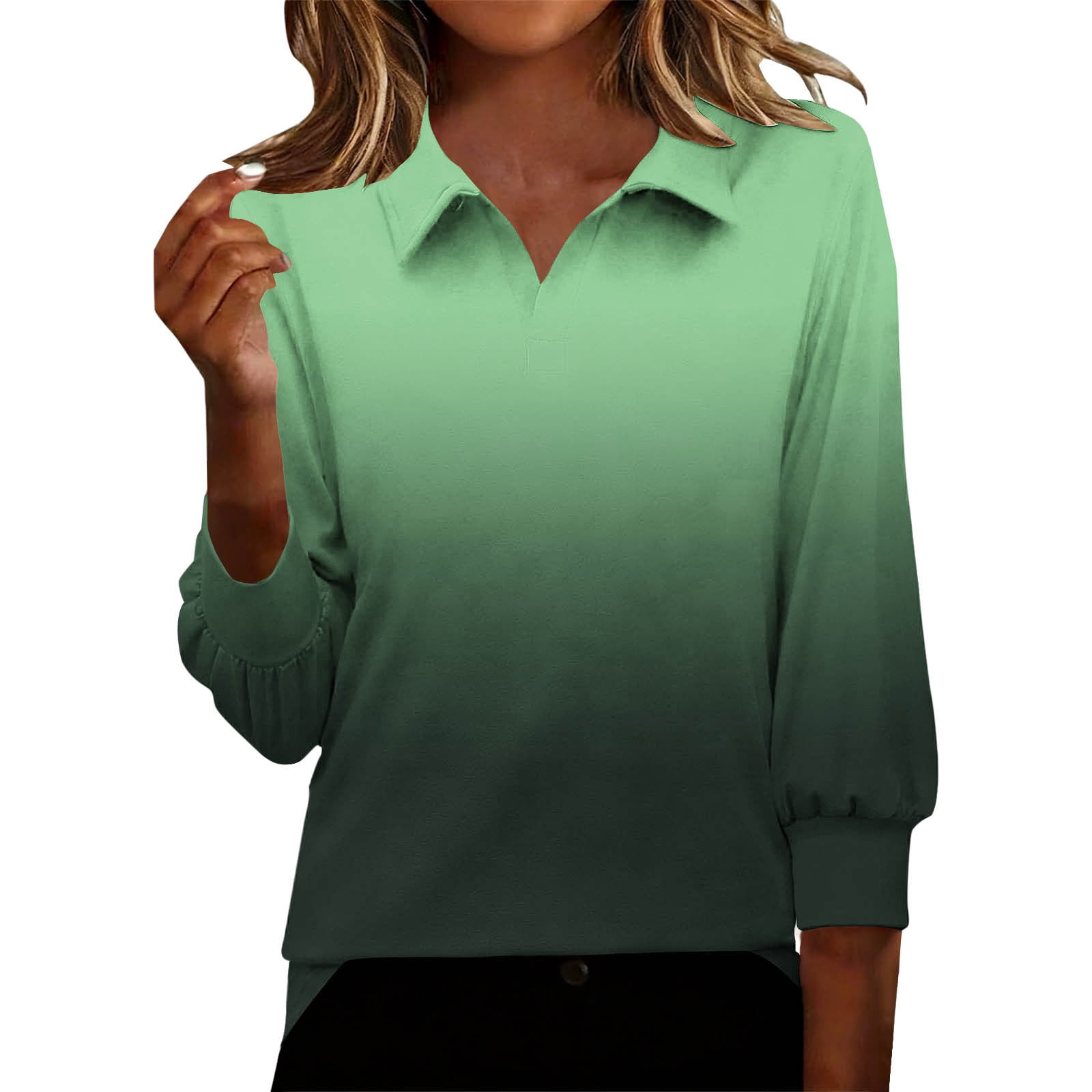 Ecqkame Women's 3/4 Sleeve Tops Turndown Collar Fashion Print T Shirts ...