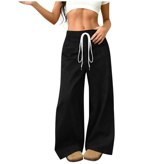 Ecqkame Women's Baggy Wide Leg Pants Fashion Casual Solid Color Velour ...