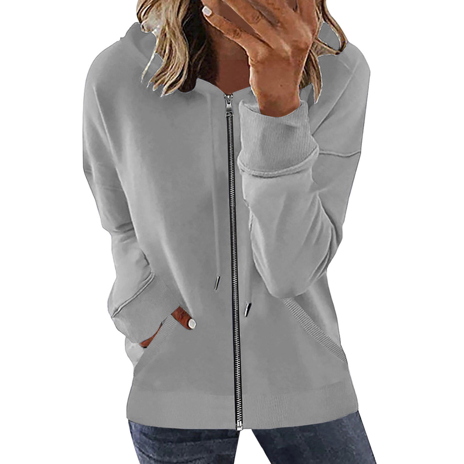 Ecqkame Women's Casual Loose Zip Up Hoodies Clearance Fashion Woman ...