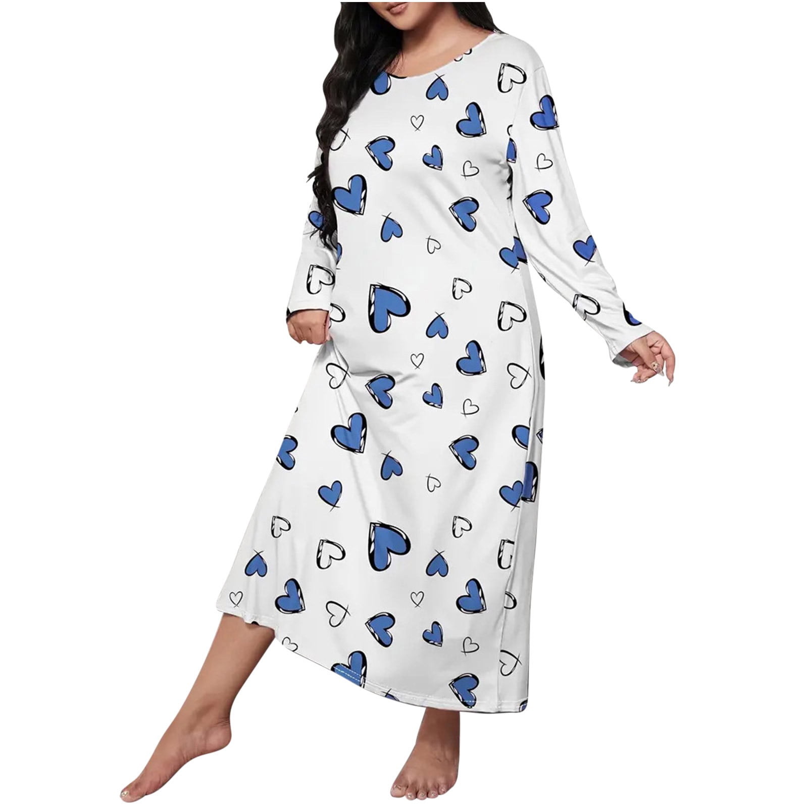 Ecqkame Women's Casual Nightgown Sleepshirts Soft Long Sleeve Crew Neck ...