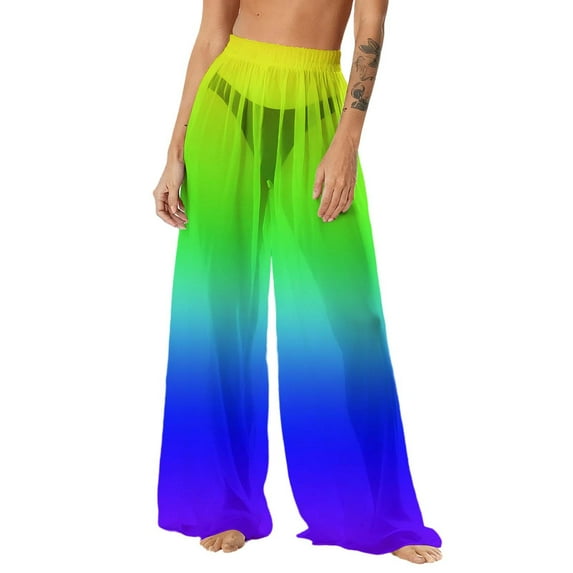 Ecqkame Women's Chiffon Beach Pants Lightweight Sun Protection Cover ...