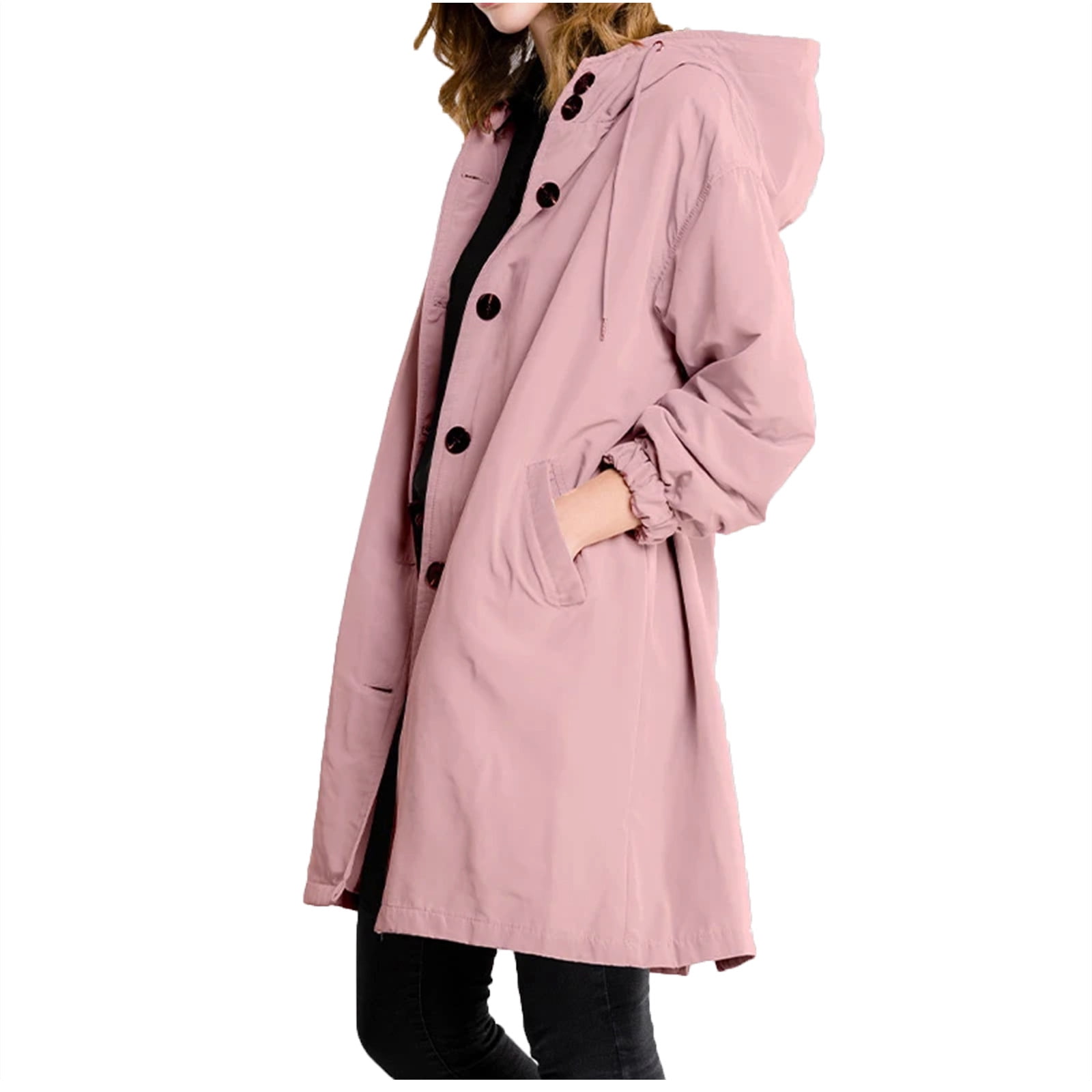 Ecqkame Women's Lightweight Waterproof Hooded Trench Coat, Long Sleeve ...