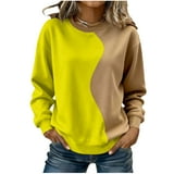 Ecqkame Women's Color Block Shirts Crewneck Long Sleeve Tunics Tops ...