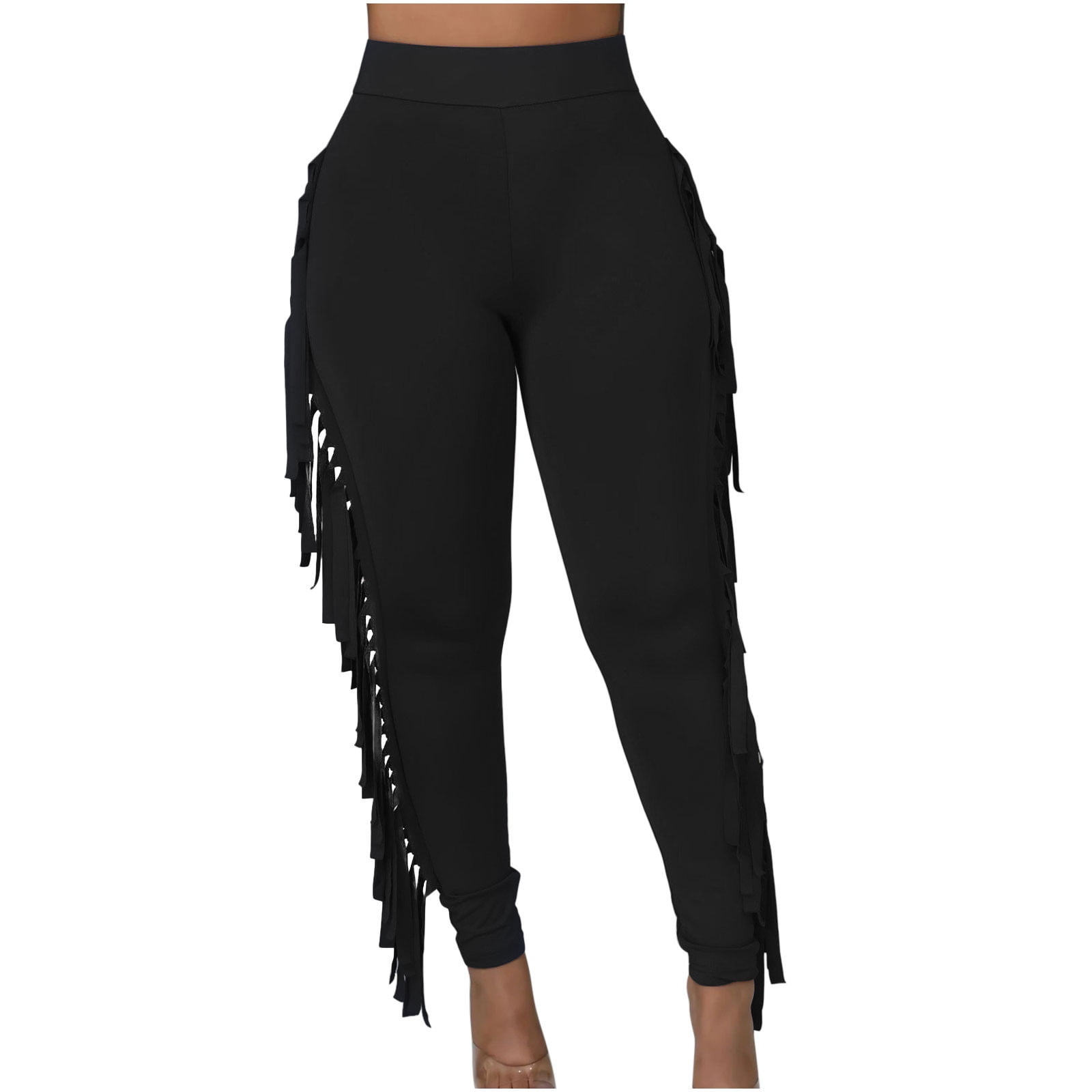 Ecqkame Women's High Waist Fringe Pant Clearance Women's Tight Solid ...