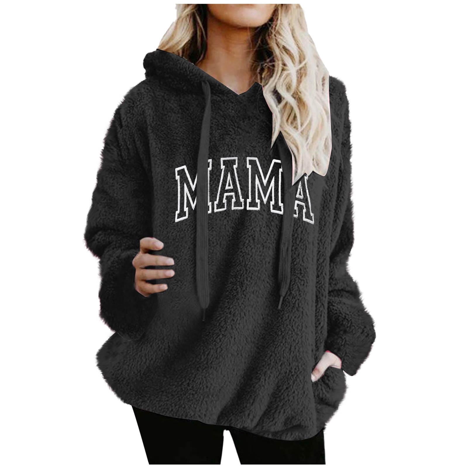 Ecqkame Women's Hooded Sweatshirts Winter Sherpa Drawstring Pocket Top ...