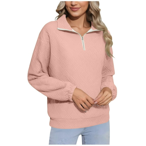 Ecqkame Women's Lapel Sweatshrits Quarter Zip Pullover Sweatshirt ...
