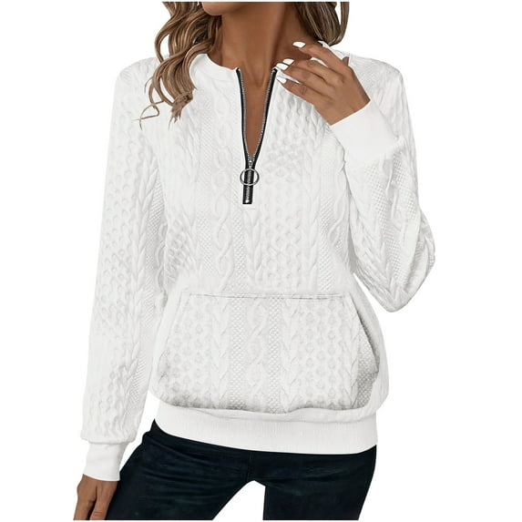 Ecqkame Women's Lapel Sweatshrits Quarter Zip Pullover Sweatshirt ...