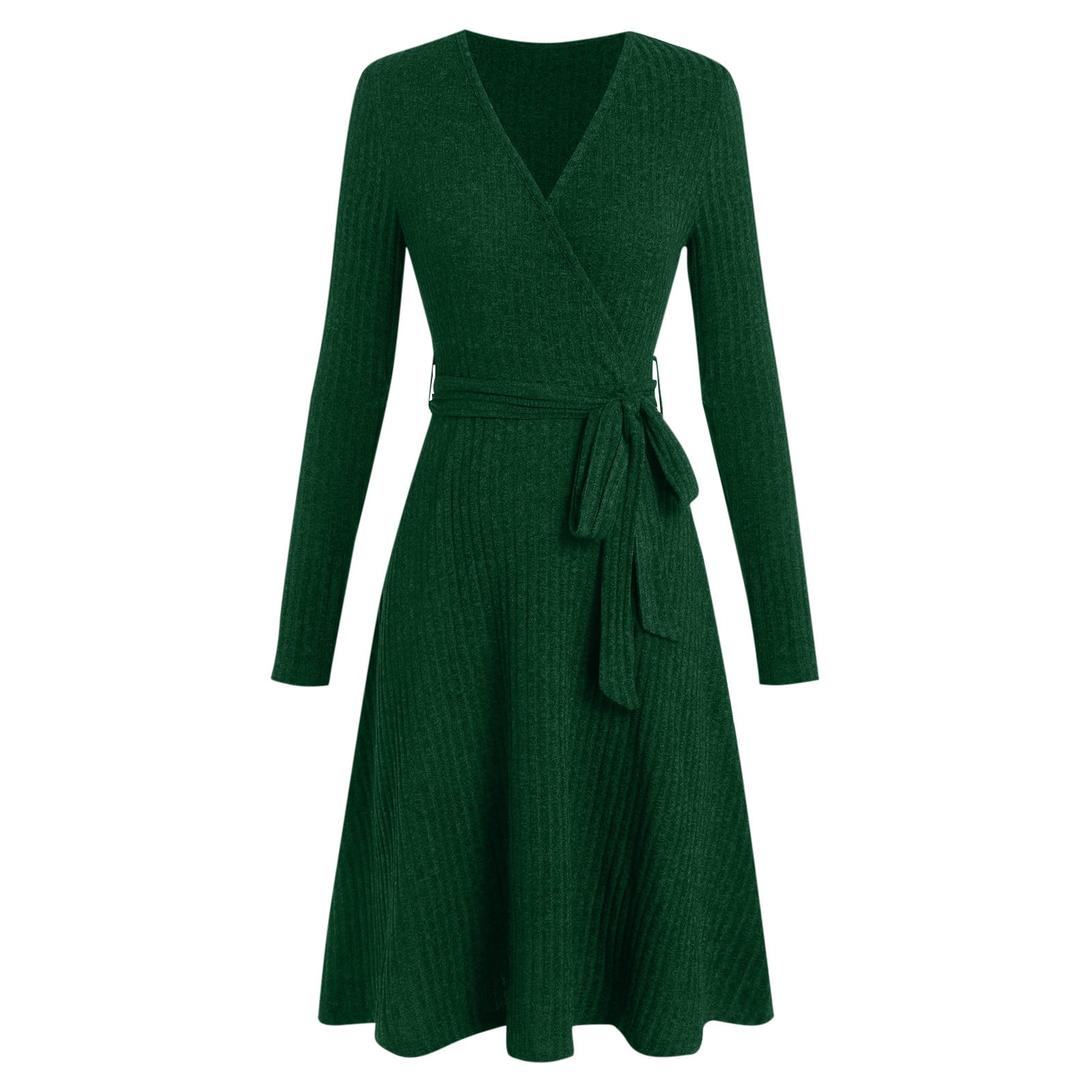 Ecqkame Women's Long Sleeve Sweater Dresses Elegant A Line Flowy Ribbed ...