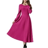 Ecqkame Women's Long Sleeve Sweater Dresses Elegant A Line Flowy Ribbed ...