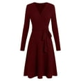 Ecqkame Women's Long Sleeve Sweater Dresses Elegant A Line Flowy Ribbed ...