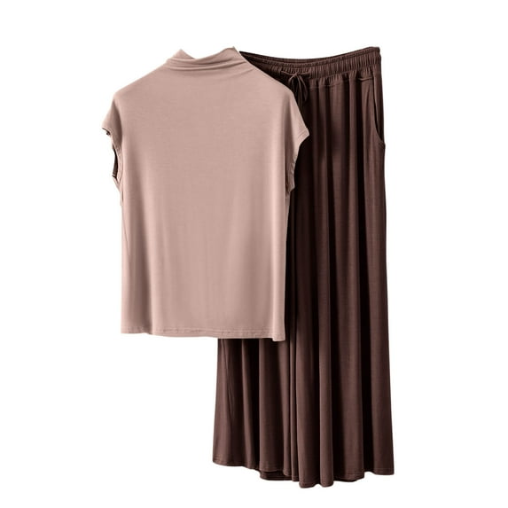 Ecqkame Women's Loose Pajama Set Leisure Solid Color V-Neck Short ...