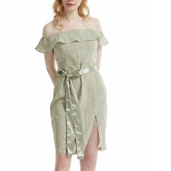 Ecqkame Women's Off Shoulder Dresses Side Split A Line Casual Mini ...